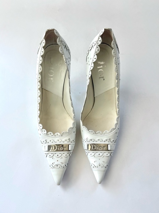 Dior | Shoes | Rare Vintage Dior White Leather Logo Heels | Poshmark